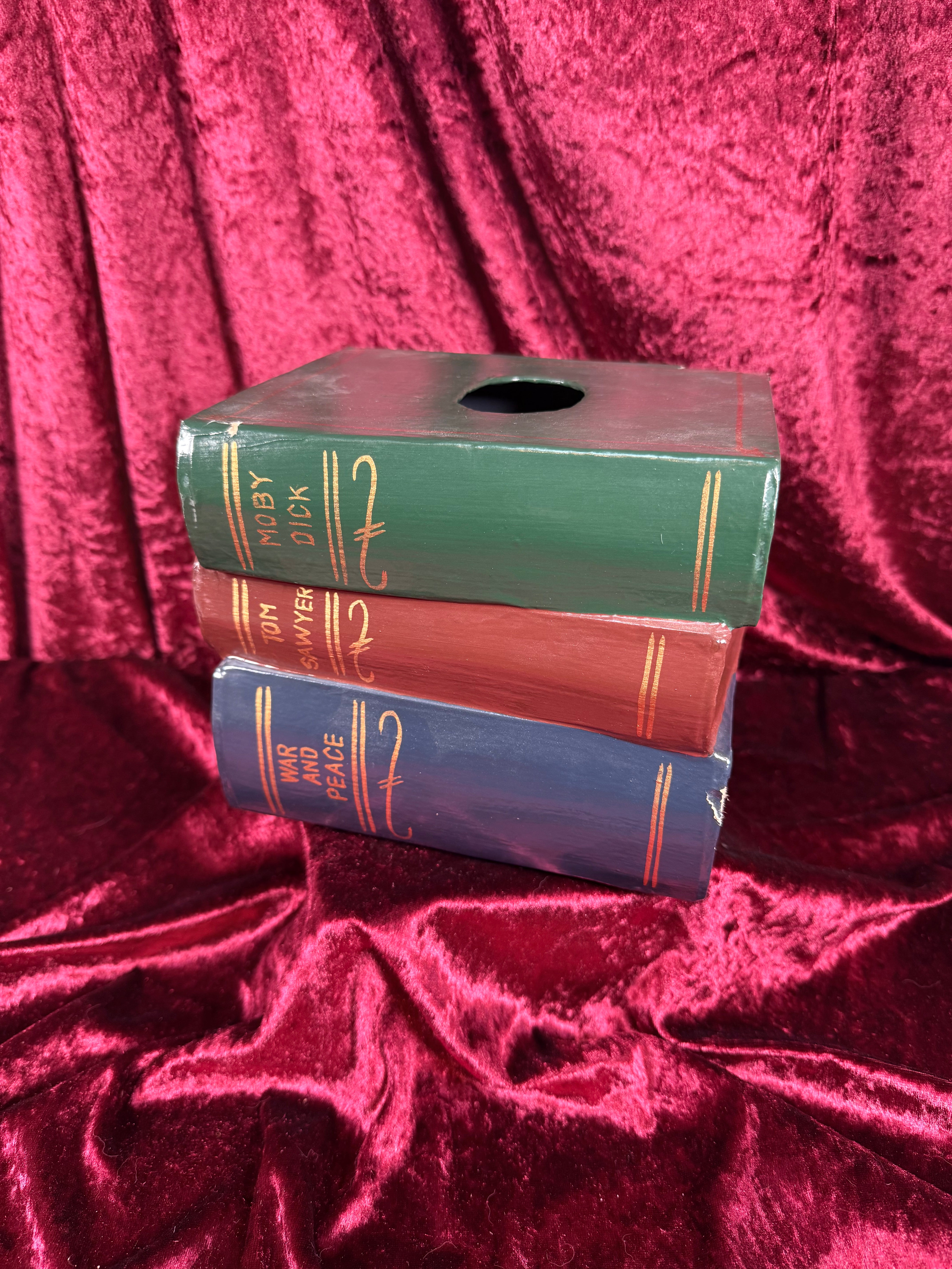 Vintage Decor - Faux Book Stack Tissue Box Cover - San Francisco Clay ...