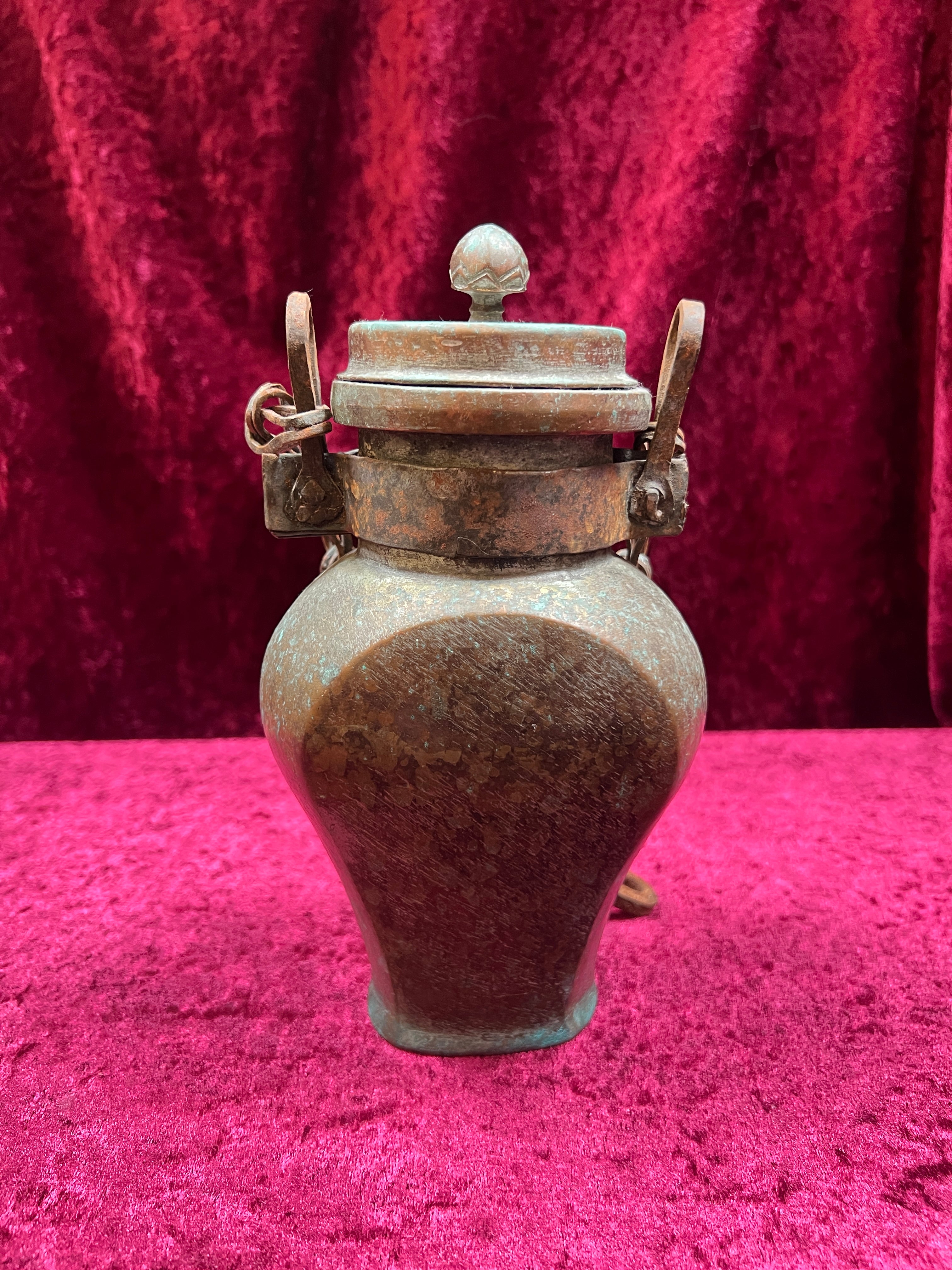 Vintage Oddities - Antique Copper Lidded Vessel with Iron Wood Hook ...